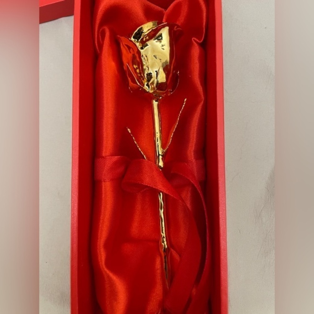 24k Gold Dipped Rose 7" - Scarlet Color With Gift Box - Gem